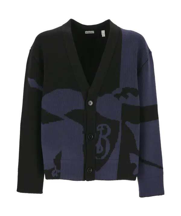 Burberry Intarsia-knit Buttoned Cardigan - Black