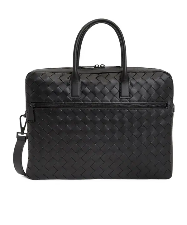 Bottega Veneta Woven Leather Briefcase - Black