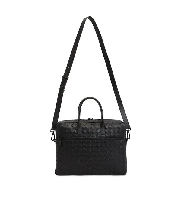 Bottega Veneta Woven Leather Briefcase - Black