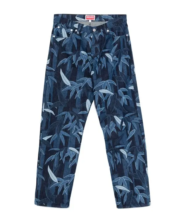Kenzo Chiku-rin Camo Botanical Print Loose Fit Jeans In Japanese Denim