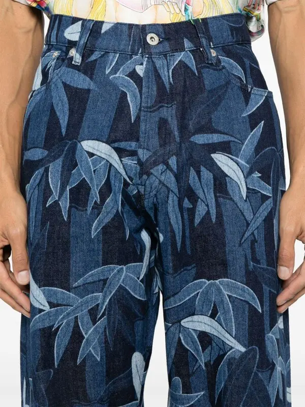 Kenzo Chiku-rin Camo Botanical Print Loose Fit Jeans In Japanese Denim