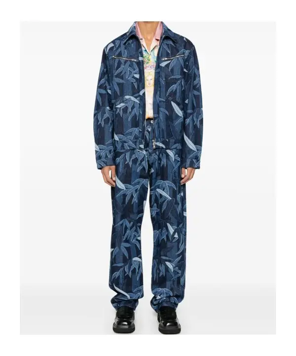 Kenzo Chiku-rin Camo Botanical Print Loose Fit Jeans In Japanese Denim