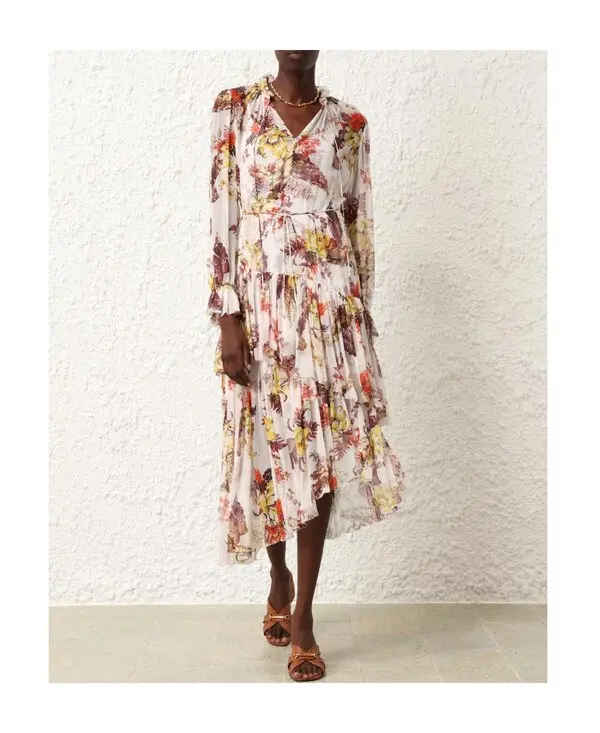 Zimmermann Floral Print Tiered Midi Dress
