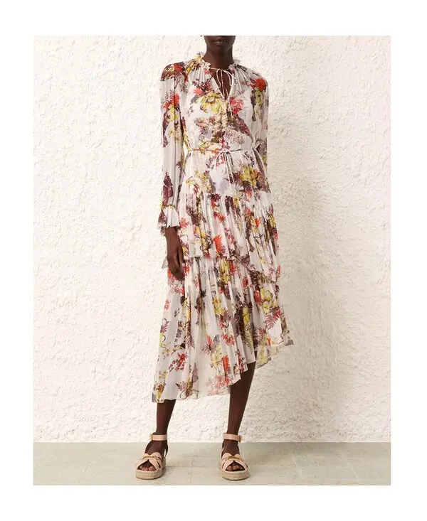 Zimmermann Floral Print Tiered Midi Dress