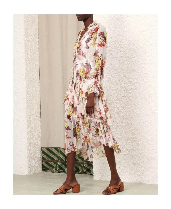 Zimmermann Floral Print Tiered Midi Dress
