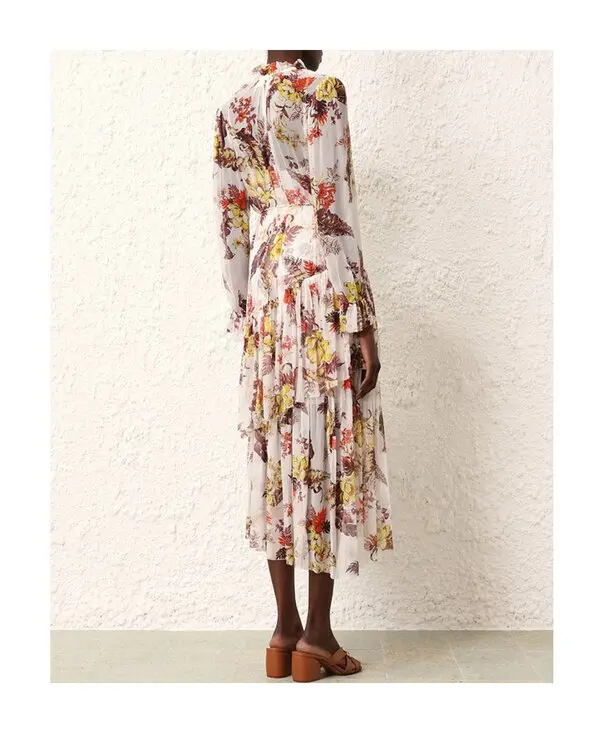 Zimmermann Floral Print Tiered Midi Dress