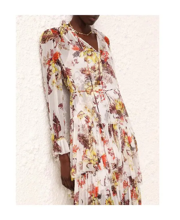 Zimmermann Floral Print Tiered Midi Dress