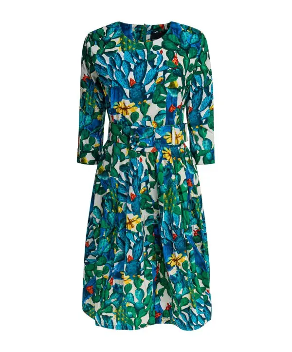 Samantha Sung Long Sleeve Printed Dress With Adjustable Belt