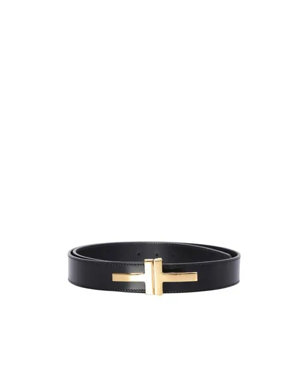 TOM FORD Logo Plaque Leather Belt - Black