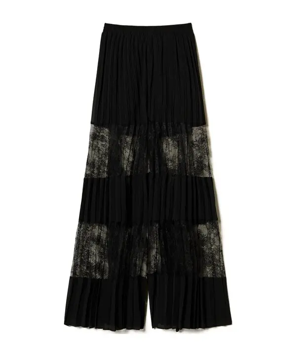 TWINSET Lace Pleated Georgette Trousers - Black