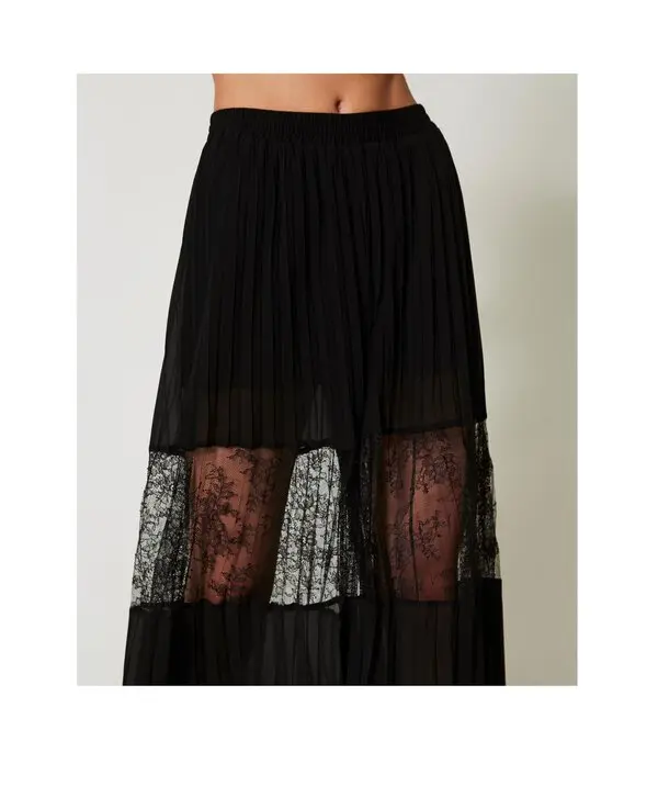 TWINSET Lace Pleated Georgette Wide-leg Trousers
