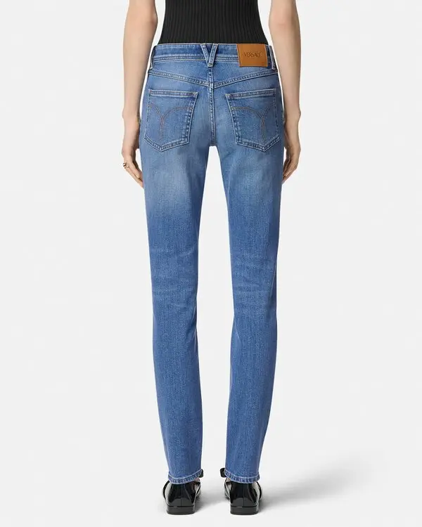 Versace Tapered Leg Jeans With Multiple Pockets - Blue