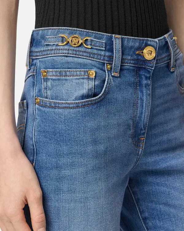 Versace Tapered Leg Jeans With Multiple Pockets - Blue