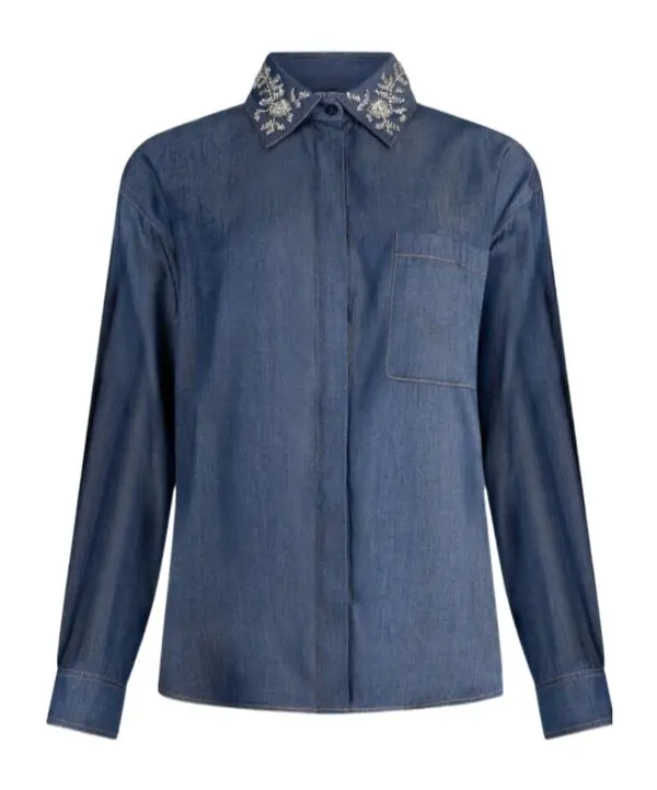 Liu Jo Embellished Collar Denim Shirt - Dark