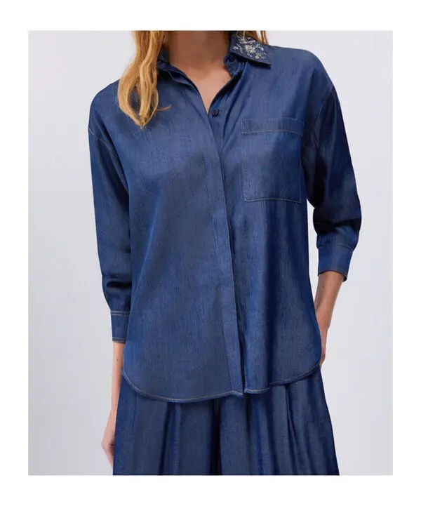 Liu Jo Embellished Collar Denim Shirt