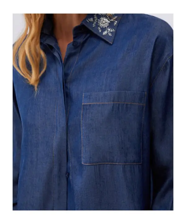 Liu Jo Embellished Collar Denim Shirt
