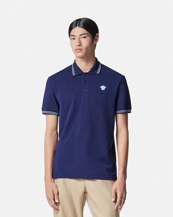 Versace Medusa Embroidered Short-sleeved Polo Shirt