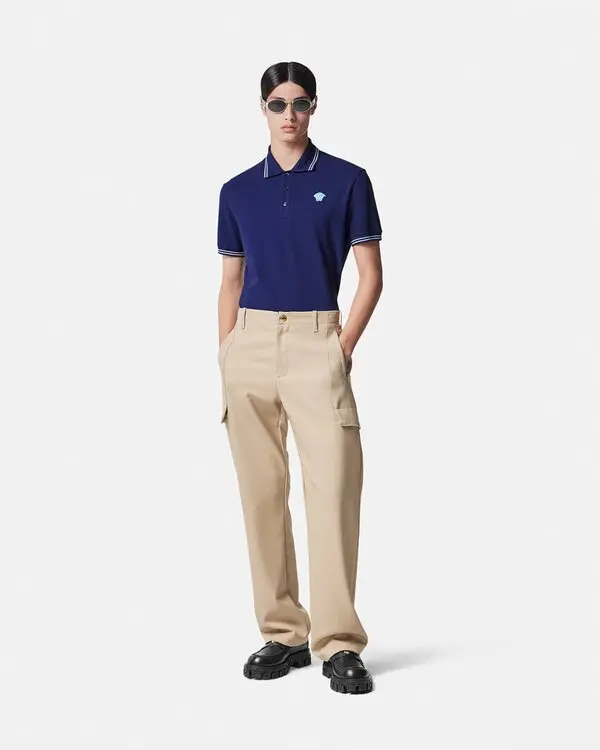Versace Medusa Embroidered Short-sleeved Polo Shirt