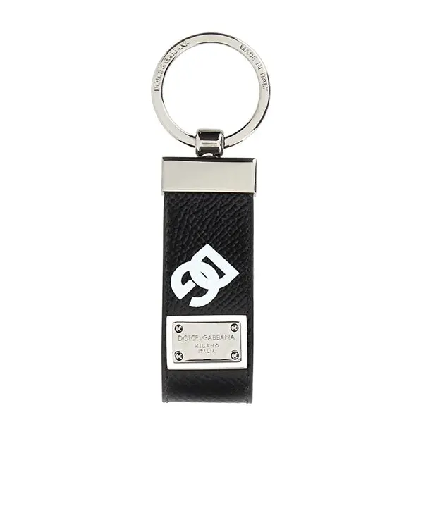 Dolce & Gabbana Dg Printed Leather Keychain - Black