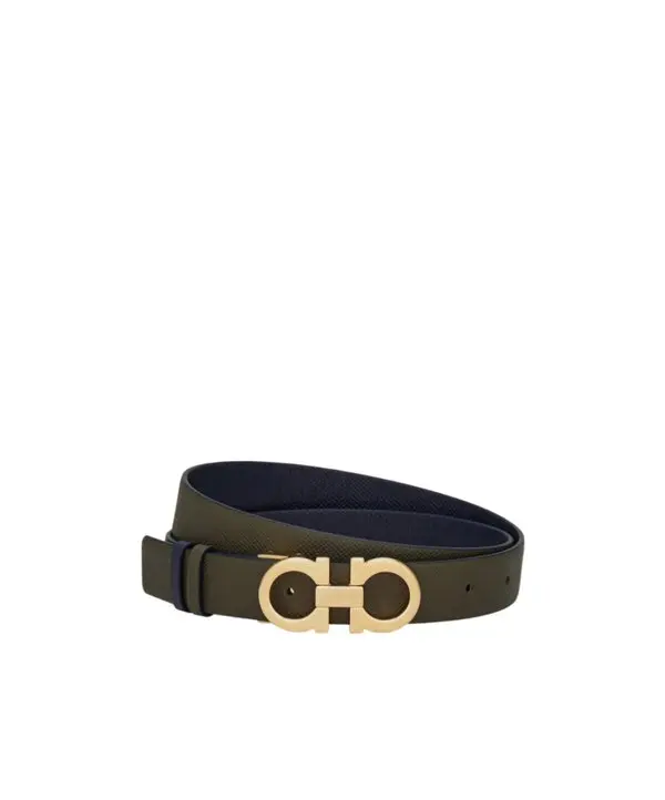 FERRAGAMO Gancini Reversible Belt - Olive Green/navy Blue