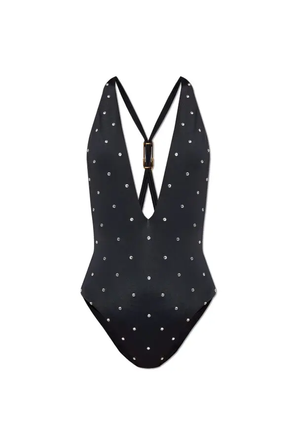 Versace Embellished Deep V-neck One-piece Swimsuit - Black