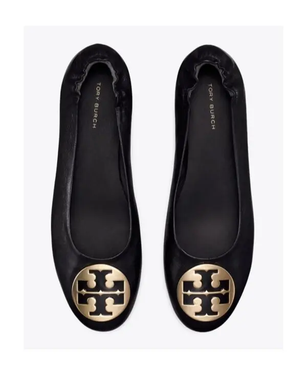 Tory Burch Claire Ballet Flats With Logo Plaque - Black