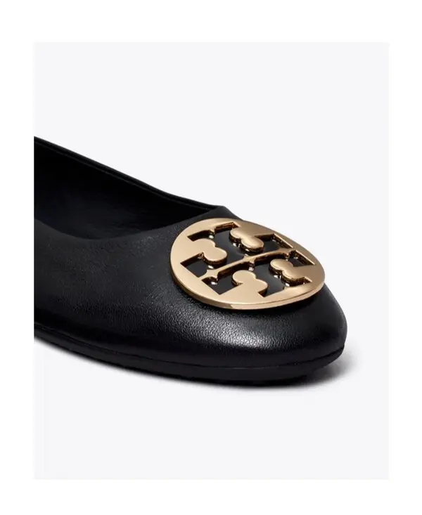 Tory Burch Claire Ballet Flats With Logo Plaque - Black