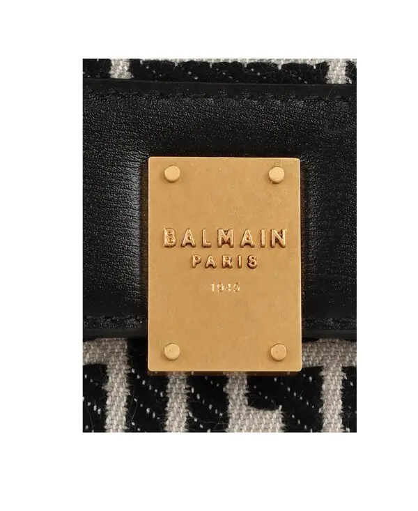 Balmain Bicolor Jacquard 1945 Coin Pouch With Leather Panels