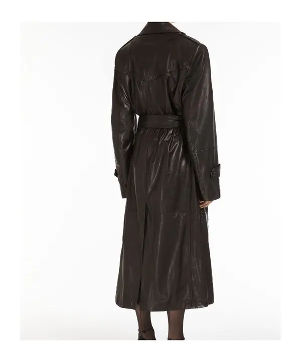 Sportmax Belted Long-sleeved Leather Coat