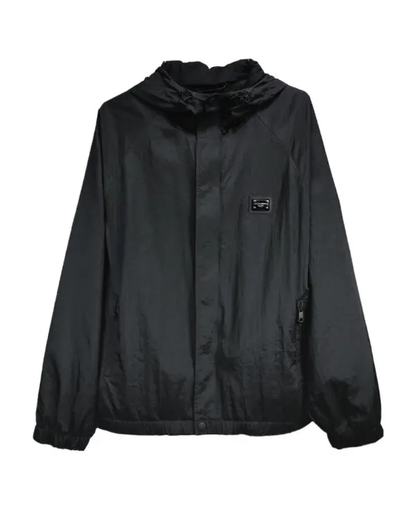 Dolce & Gabbana Hooded Jacket With Logo Plaque - Black