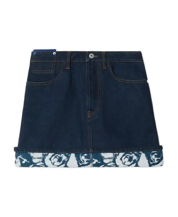 Burberry Japanese Rose Printed Denim Mini Skirt - Blue