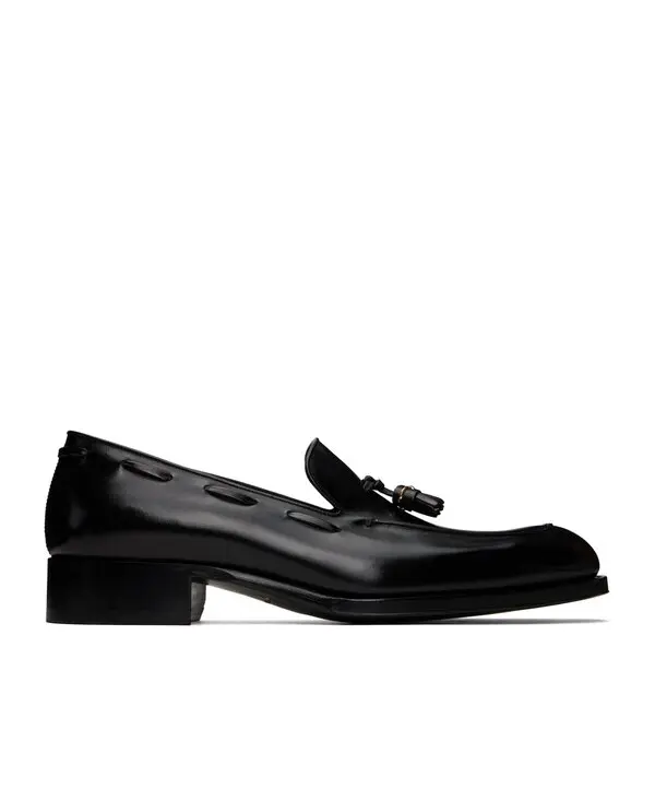TOM FORD Burnished Leather Edgar Tassel Loafers - Black