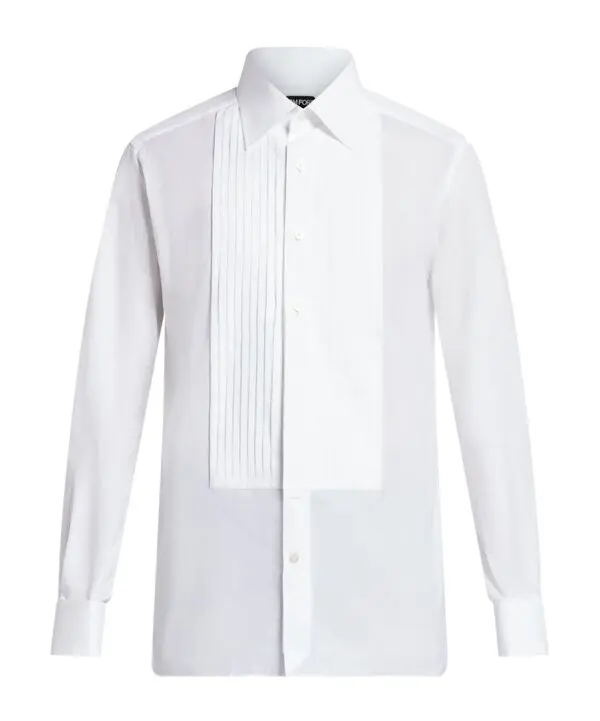 TOM FORD Pleated Bib-collar Cotton Shirt - White