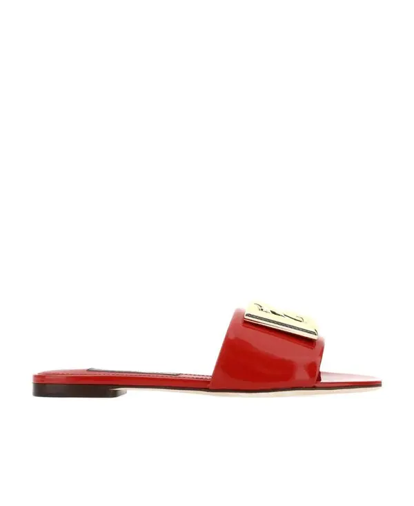Dolce & Gabbana Logo Plaque Slip-on Slides - Red