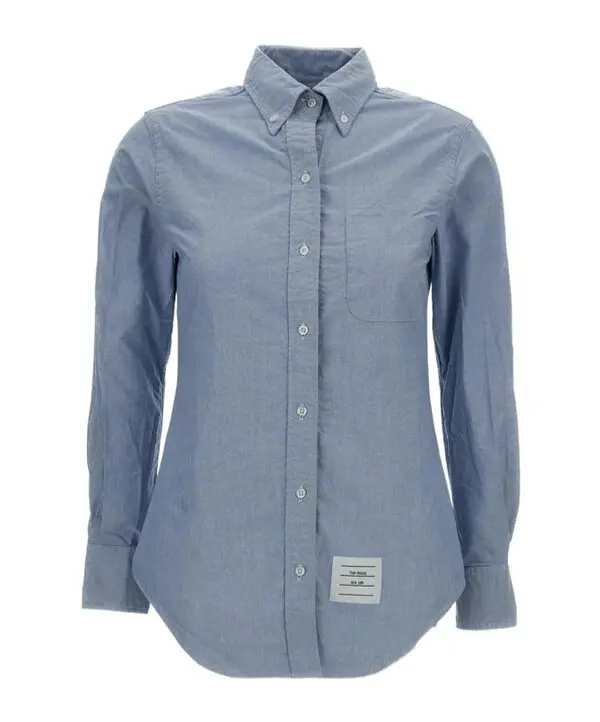 Thom Browne Classic Long-sleeved Shirt With Appliqu - Light Blue
