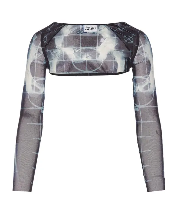 JEAN PAUL GAULTIER Graphic Print Semi-sheer Long-sleeved Top - Gray