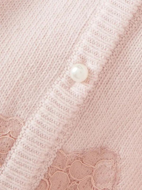 Valentino Garavani Wool Cardigan With Lace Detail - Nude