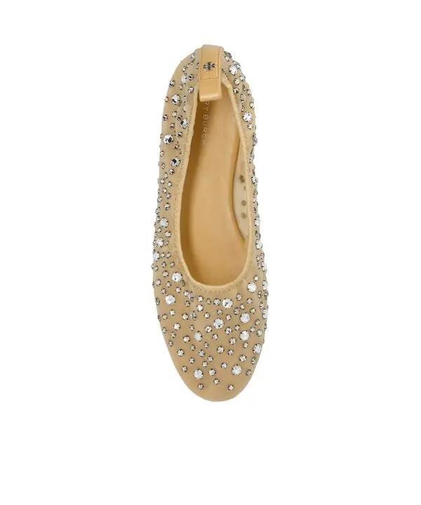 Tory Burch Embellished Crystal Ballet Flats - Beige