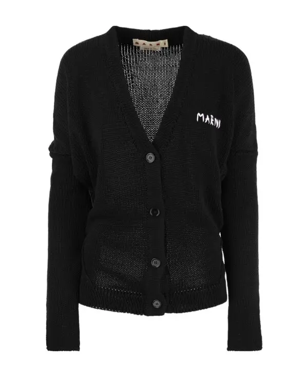 Marni Logo Embroidered V-neck Buttoned Cardigan - Black