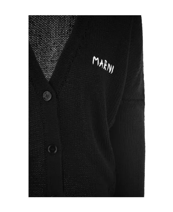 Marni Logo Embroidered V-neck Buttoned Cardigan