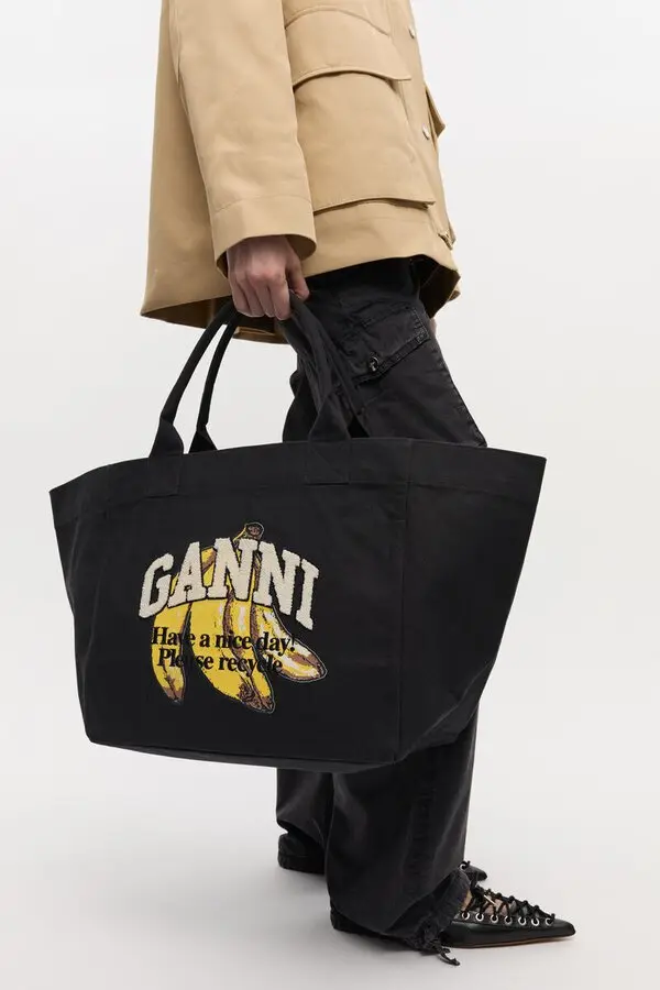 GANNI Banana Print Tote Bag - Black