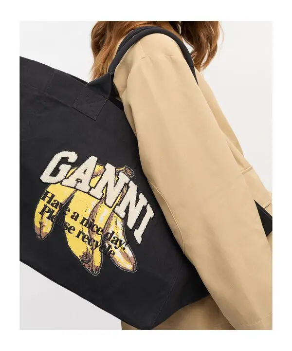 GANNI Banana Print Tote Bag - Black