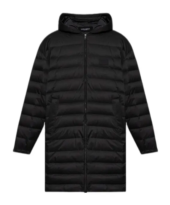 Dolce & Gabbana Quilted Down Coat With Logo Patch