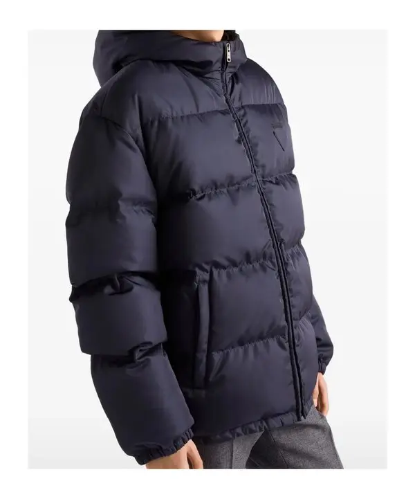 Prada Padded Zip-up Hooded Jacket - Blue