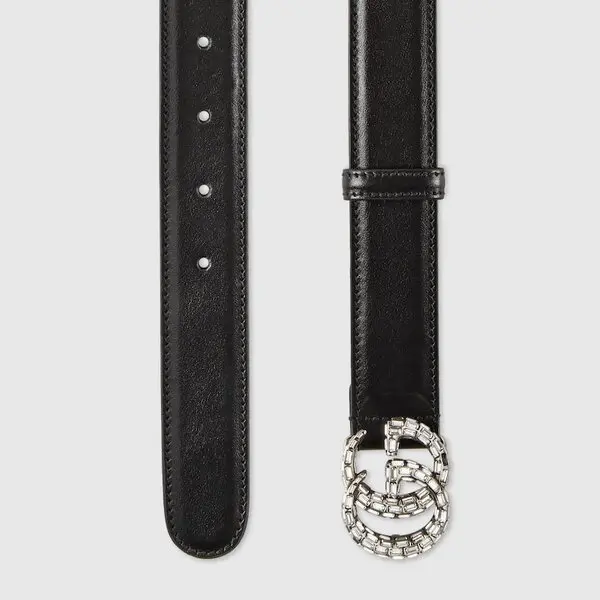 Gucci Gg Marmont Embellished Thin Belt - Black