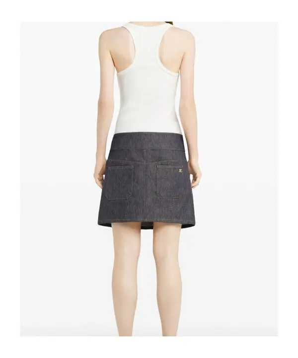 COURREGES Embroidered Belted Denim Mini Skirt