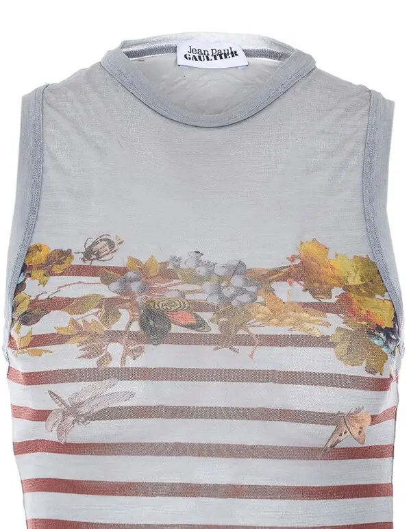 JEAN PAUL GAULTIER Sleeveless Striped Floral Top - Gray