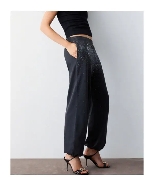 Liu Jo Embellished Trousers With All-over Logo - Black