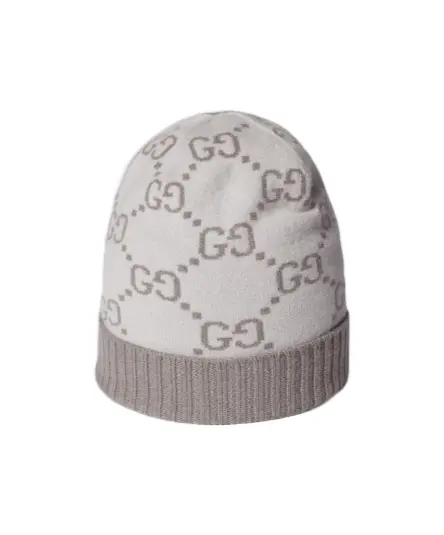 Gucci Logo Intarsia Knit Beanie - Ivory White And Light Gray