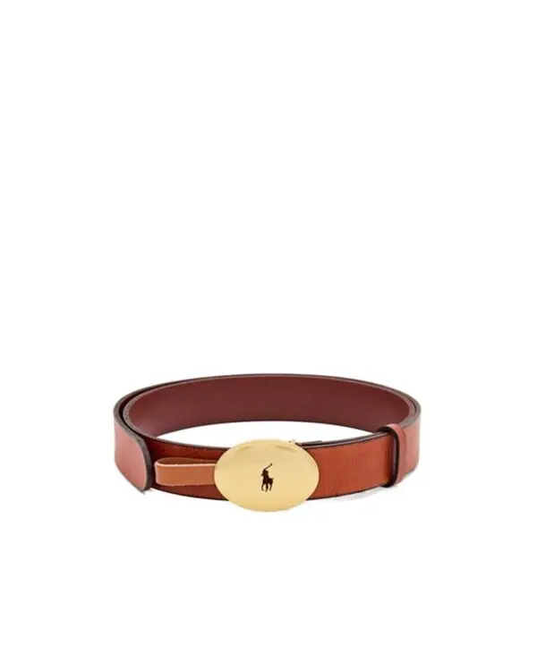 Ralph Lauren Polo Logo Plaque Buckled Belt - Light Brown